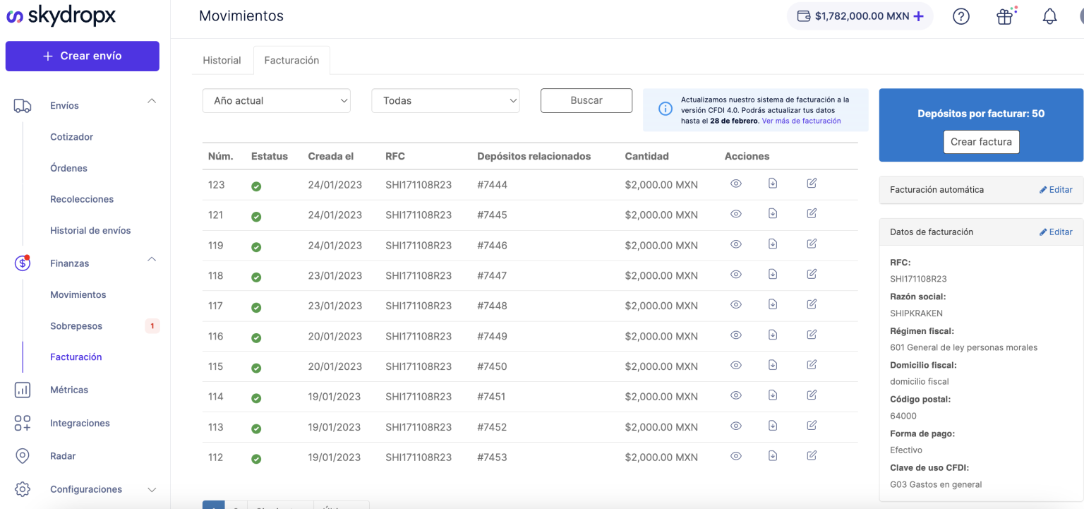 Agregar y editar datos de facturación Ayuda Skydropx México 2025